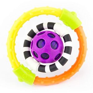 sassy spin and chew flex ring rattle with dual action spinners, for ages 0+ months