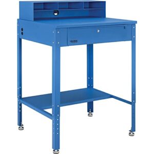 global industrial flat top shop desk w pigeonhole compartments, 34-1/2"w x 30"d x 38 to 42-1/2"h, blue