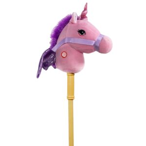 ponyland: music stick animal - pink unicorn - music button, sturdy two-piece stick w/colorful soft plush animal head, pretend play toy, kids ages 3+