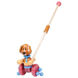 ruyu loyal puppy wooden push-n-pull activity walking toy with colorful rolling beads for toddlers and babies girl or boy, classic early learning wooden balance walking play toy