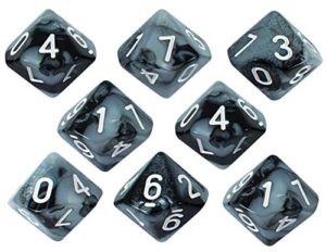 paladin roleplaying gray and black dice - 8 d10 set - 'claws of darkness'