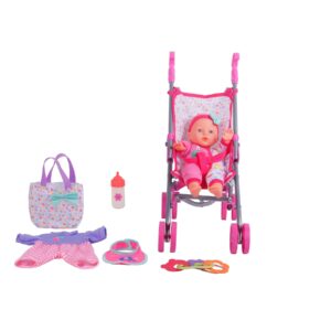 dream collection, baby doll care gift set with stroller - lifelike baby doll and accessories for realistic pretend play, posable soft toy - 12”