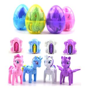 qingqiu 4 pack jumbo unicorn deformation easter eggs with toys inside for kids boys girls toddlers easter basket stuffers fillers gifts party favors