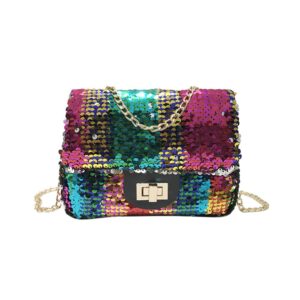 sequin crossbody purse shoulder bags rainbow stylish handbag reversible pouch with chains for girls womens