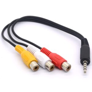 glhong 3.5 to rca audio splitter cable, 3.5mm mini 1/8" trs stereo male to 3 rca female jack adapter cord - 25cm (3.5mm male straight to 3rca female)