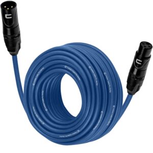 balanced xlr cable male to female - 35 feet blue - pro 3-pin microphone connector for powered speakers, audio interface or mixer for live performance & recording