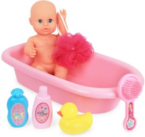 click n' play baby doll bathtub pretend play set with accessories | baby bath tub play set for girls and toddlers with 6 pcs accessories | baby doll bath toy/baby doll bathtub set for kids ages 3+