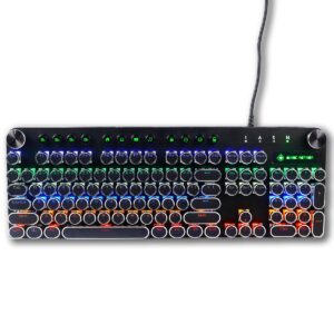 mk13 rgb mechanical keyboard retro gaming keyboard-blue switches-led backlit -silver-plating-2 knob and 12 multimedia buttons-104 round key illuminated keyboard for pc gaming and mac (mk13 black)