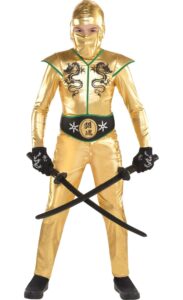 amscan fighter ninja party costume kit - child medium (8-10), gold - 1 set