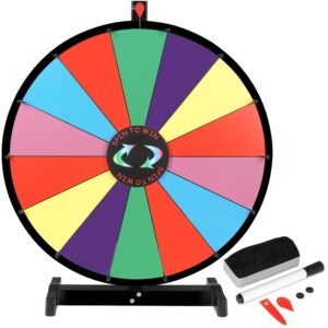 smartxchoices 24" spinning prize wheel, 14 slots color tabletop spinning wheel with dry eraser & marker pen editable for carnival fortune spin to win casino games trade shows