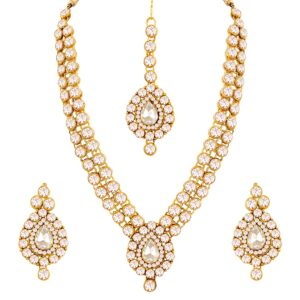 aheli indian wedding wear faux stone necklace with maang tikka set elegant ethnic jewelry gift for women