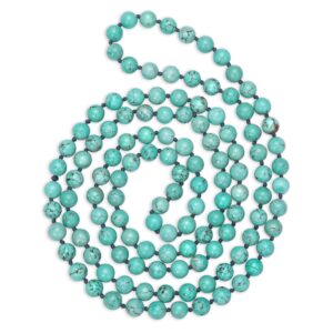 pearlada boho turquoise necklace long beaded necklace strand handmade knotted jewelry for women fashion beads endless necklace