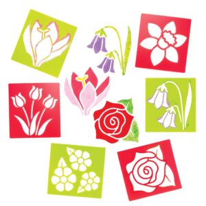 baker ross aw284 flower stencils - pack of 6, floral prints for kids to use in arts and crafts activities, painting and printing projects