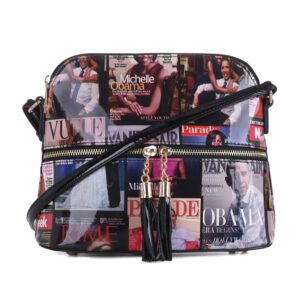 sg sugu glossy magazine cover lightweight medium dome crossbody bag michelle obama purse | black