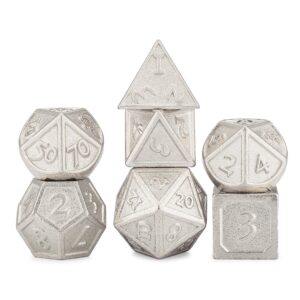 heimdallr metal dnd dice set 7pcs - indestructible metal dice set w/dice bag; d&d dice set d&d (dungeons and dragons dice set) w/ d20 dice - blacksmith craft dice (weathered bronze)