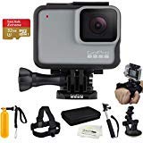 gopro hero7 white - w/sandisk extreme 32gb micro sdhc, with an essential accessory kit bundle, includes: car mount, head strap, wrist strap, extendable monopod, carrying case – large + more