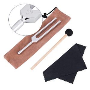 qiyun tuning fork, 432 hz tuning forks healing tuned, tuning fork with a malle, cleaning cloth and bag, aluminum alloy