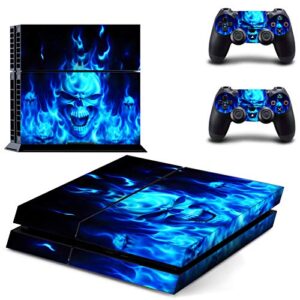 uushop vinyl skin decal sticker cover set for sony ps4 console and 2 dualshock controllers skin blue ice flame skull