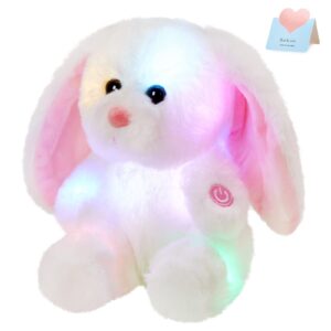 bstaofy 8'' easter light up white bunny soft plush toy led rabbit lop ear night light stuffed animals easter birthday valentines day easter christmas festival gift for kids toddlers