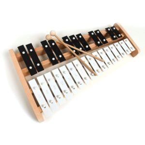 professional wooden soprano full size glockenspiel xylophone with 27 metal keys - musical instrument for adults & kids - includes 2 wooden beaters/mallets