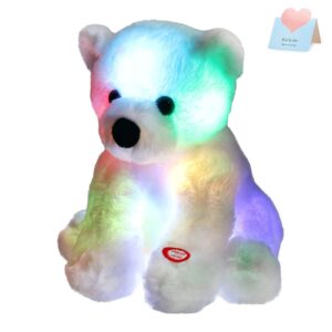 bstaofy glow polar bear light up stuffed animal led night light soft plush toy adorable birthday valentines mother's children's day for toddler kids, white, 9.5''