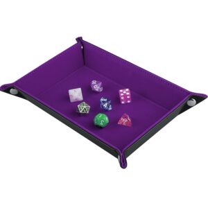 siquk double sided dice tray folding rectangle pu leather and dark violet velvet dice holder