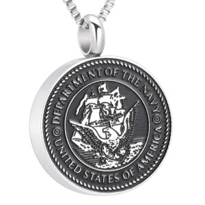 xsmzb memorial urn necklace for ashes stainless steel usa navy/air force/army cremation ashes jewelry keepsake urn pendant(navy)