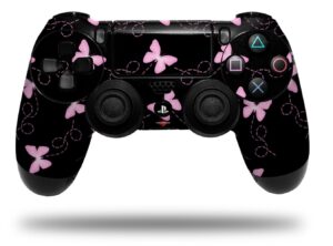 wraptorskinz skin compatible with sony ps4 dualshock controller playstation 4 original slim and pro pastel butterflies pink on black (controller not included)