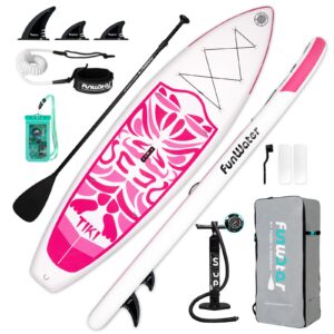 funwater inflatable 10'6×33"×6" ultra-light sup for all skill levels everything included with stand up paddle board, adj paddle, pump, isup travel backpack, leash, waterproof bag