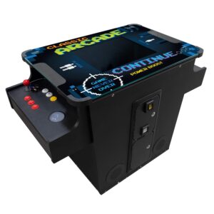 creative arcades commercial grade cocktail arcade machine | 2 player | 412 classic games |22" lcd screen | square glass top | 2 sanwa joysticks | trackball | 2 stools included | 3 year warranty