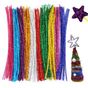 300pcs glitter sparkle pipe cleaners tinsel chenille stems,10 colors metallic pipe cleaners for diy crafts,arts,wedding,home,party,holiday decoration 6 mm x 12 inch