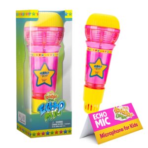 ipidipi toys echo microphone for kids - stocking stuffers, magic microphone for toddlers with multicolored flashing light - speech therapy toys and retro gift mic toy for girls (pink/yellow)