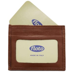 floto firenze leather card case slim wallet in nappa lambskin leather (brown)