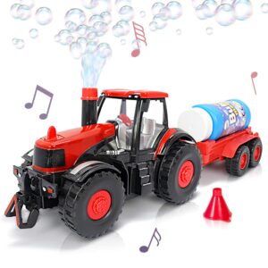 artcreativity bump & go bubble blowing farm tractor toy truck with lights & sounds, and action for toddlers - funnel & bubble solution included - farm toy tractor for boys girls ages 1, 2, 3, 4, 5, +