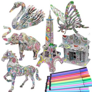 ddmy 6 pack 3d coloring puzzle set, art coloring painting puzzle for kids age 7 8 9 10 11 12, fun creative diy toys for girls boys