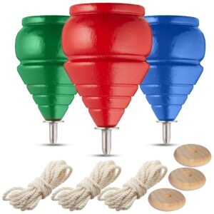 authentic spinning tops classic wooden trompos [set of 3]