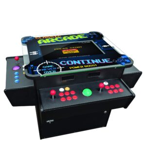 creative arcades full size commercial grade cocktail arcade machine | 4 player | 1162 games | 26" lcd screen | 3 sided | square glass top |4 sanwa joysticks | trackball | 2 stools | 3 year warranty