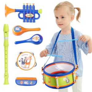 iplay, ilearn toddler musical instruments toys, kids drum set, baby trumpet, percussion, harmonica, maraca, flute, tambourine, birthday gifts for 18 months olds ages 2 3 4 5 years boys girls children