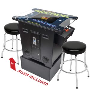 creative outdoor distributor full size commercial grade cocktail arcade machine w/riser-2 player, 412 games, 22 lcd screen, square glass top, 2 stools included