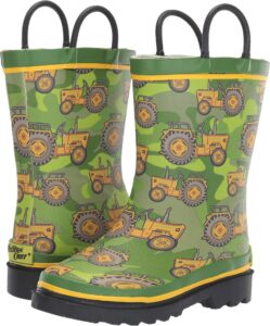 western chief boy's vintage tractors rain boot (toddler/little kid) green 7-8 toddler m