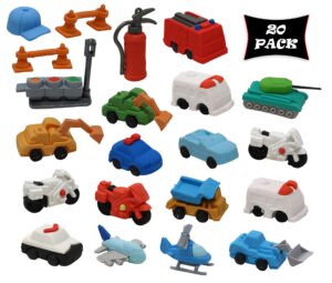 smart novelty car puzzle erasers for kids party favors and school prizes - trucks and cars vehicle eraser assortment - pack of 20 erasers