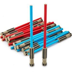 light saber pencils party favors, set for kids 24 pack of red and blue pencils with 3d top gifts supplies for star wars fan boys girls teen tween adult - birthday party favors star wars pencils