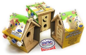 matty's toy stop paint your own small wooden birdhouses (includes paints & brushes) gift set bundle - 3 pack