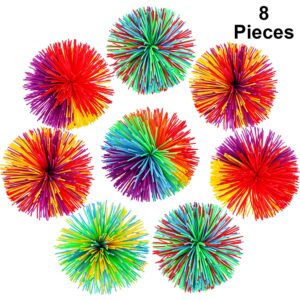 8 pieces monkey stringy balls sensory fidget stringy balls soft rainbow pom bouncy stress balls with storage bag, multicolor (2.75 inch 8 pieces)