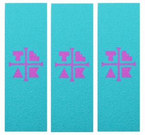 teak tuning 3pk premium fingerboard skate grip tape, cotton candy logo edition - 38mm x 114mm - set of 3 sheets - adhesive backing