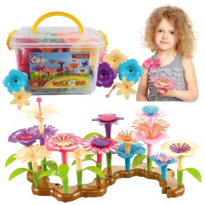 play 2 grow flower garden building blocks pretend gardening floral bouquet 100 piece educational creativity playset toy for toddlers, kids, and girls