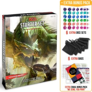 dungeons and dragons 5th edition starter set with dnd dice and complete printable starter kit - popular dnd rolling board game fifth edition - d&d 5e beginner gift set - adult magic pack