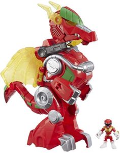 playskool heroes power rangers red ranger & dragon thunderzord, 3" action figure, 14" zord, lights & sounds, collectible toys for kids ages 3 & up