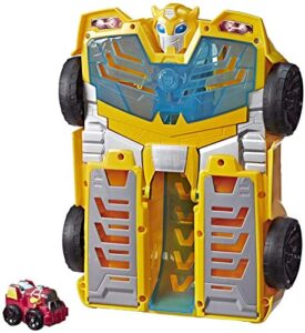 playskool heroes transformers rescue bots academy bumblebee track tower 14" playset, 2-in-1 converting robot, collectible toys for kids ages 3 & up