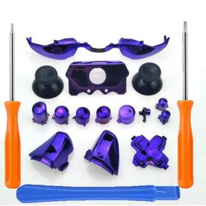 full set chrome dpad triggers buttons rt lt rb lb button abxy buttons with thumbstick for xbox one elite xbox one e controller replacement with t6 t8 screwdriver (purple)